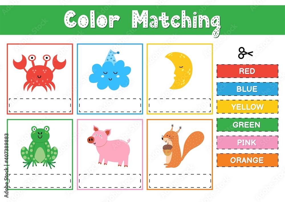 Cut and match the colors. Educational game for kids. Sorting activity ...