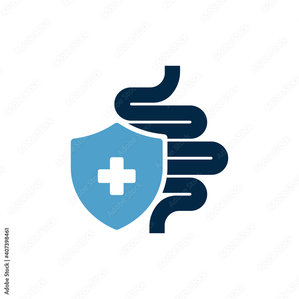 Healthy protected intestine icon. Digestive system protection symbol ...