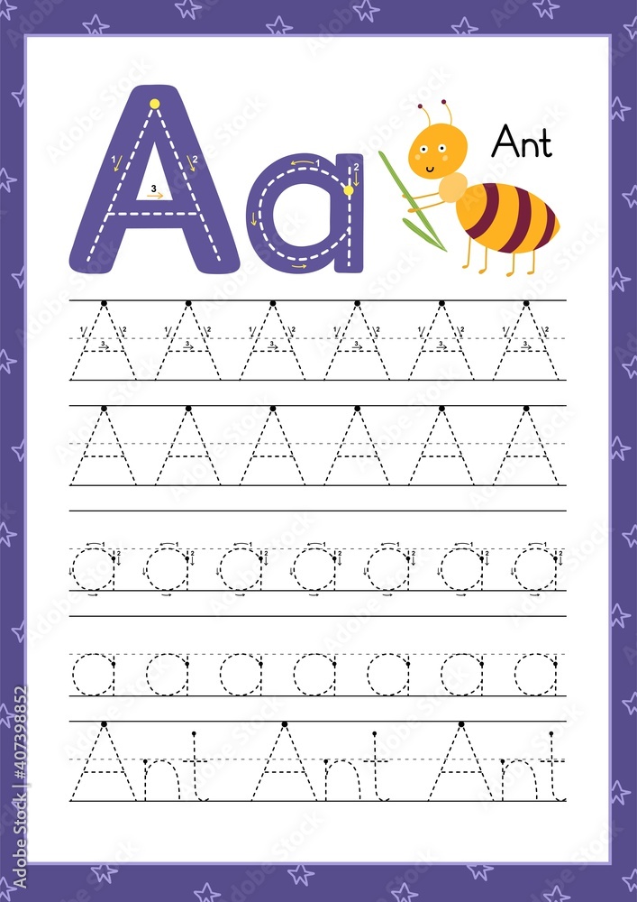 Letter A. Handwriting practice worksheet. Learning alphabet cute ...