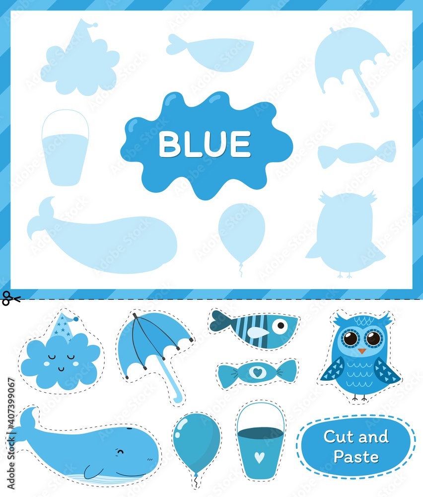 Blue color. Cut the elements and match them with the right shadows ...
