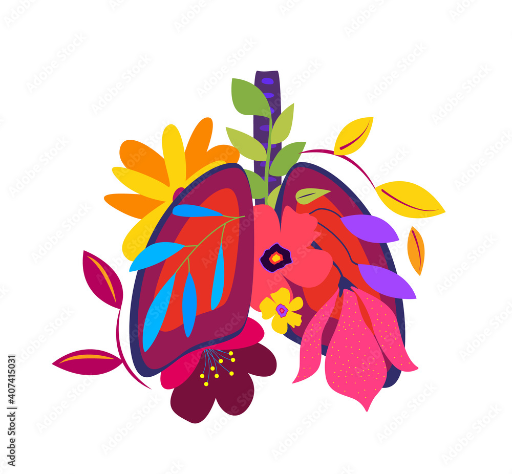 Stock-Illustration „Beautiful Flowered Healthy Lungs.Breathing System ...