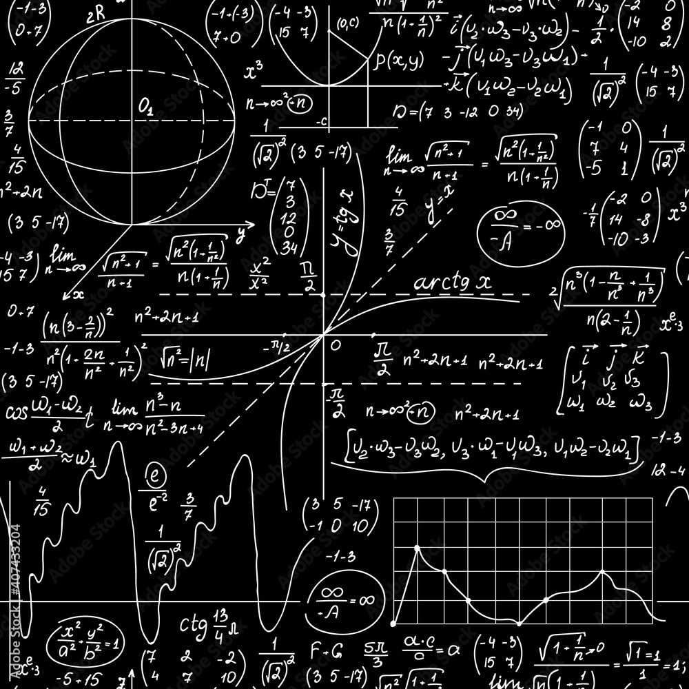 Mathematical scientific vector seamless pattern with equations, formulas and calculations. You ...