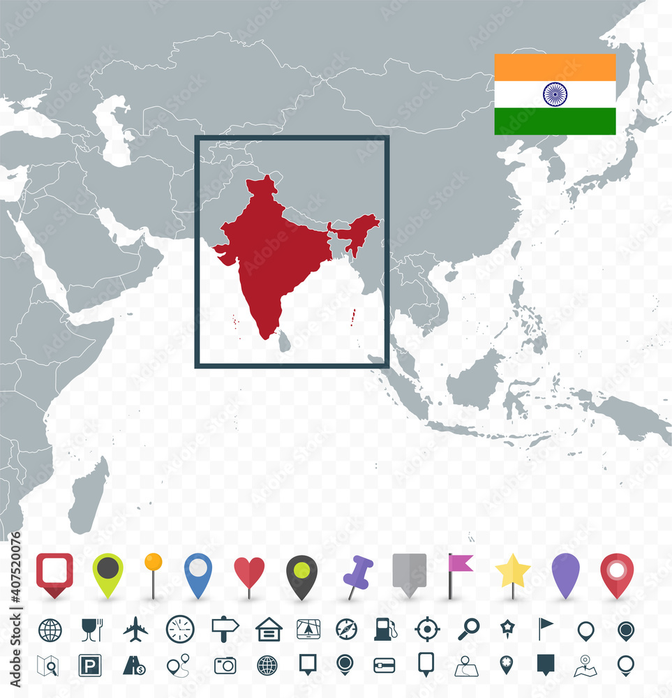 India location on Asia Map - Transparent background Stock Vector ...