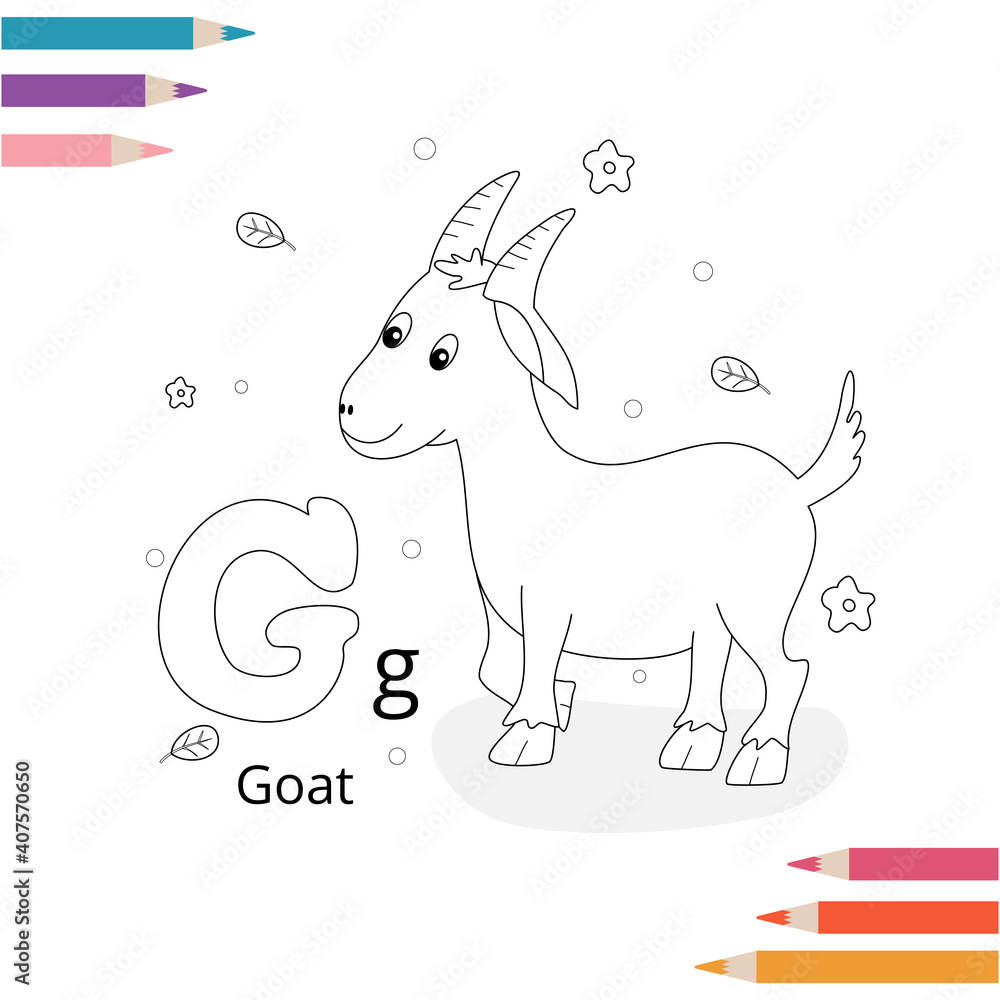 Animal alphabet coloring book page for kids. Vector illustration. Hand ...