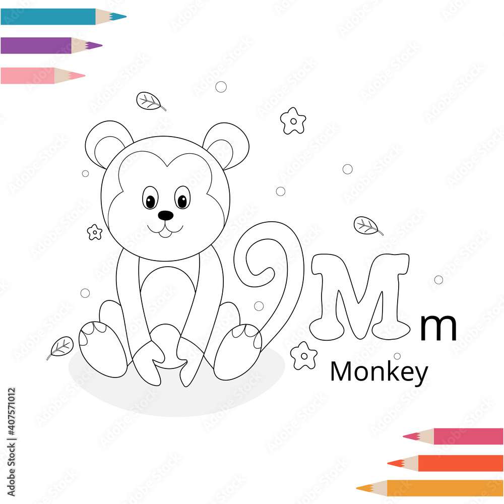 Animal alphabet coloring book page for kids. Vector illustration. Hand ...