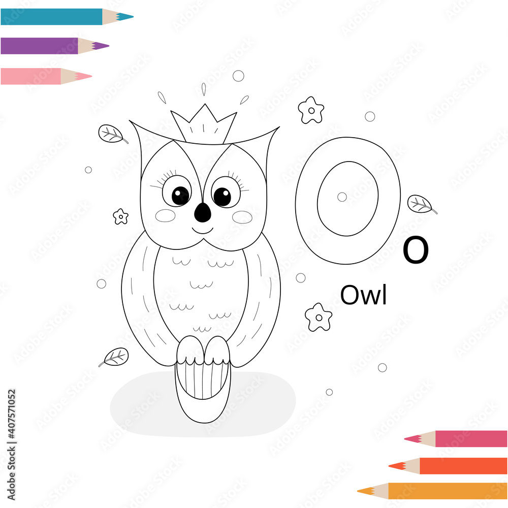 Animal alphabet coloring book page for kids. Vector illustration. Hand ...