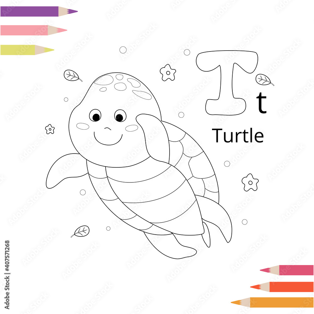 Animal alphabet coloring book page for kids. Vector illustration. Hand ...