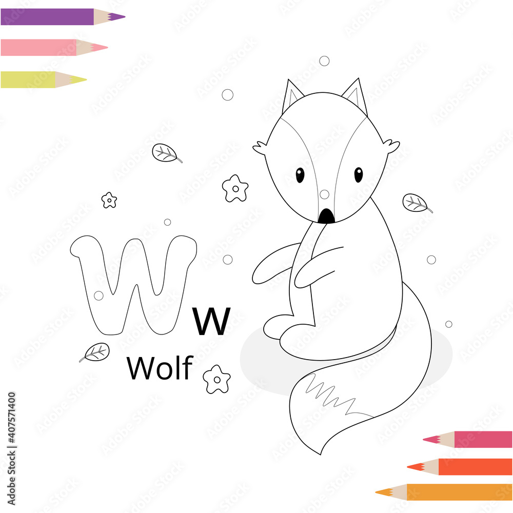 Animal alphabet coloring book page for kids. Vector illustration ...