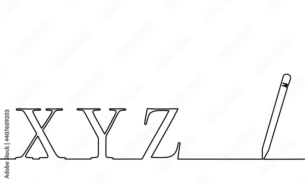 One line drawing style with a pen on the right and X, Y, Z on the left ...