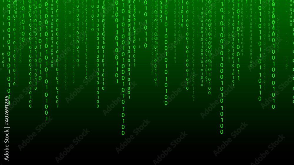 Stock-Vektorgrafik „Green matrix background. Falling numbers on screen. Technology stream binary ...