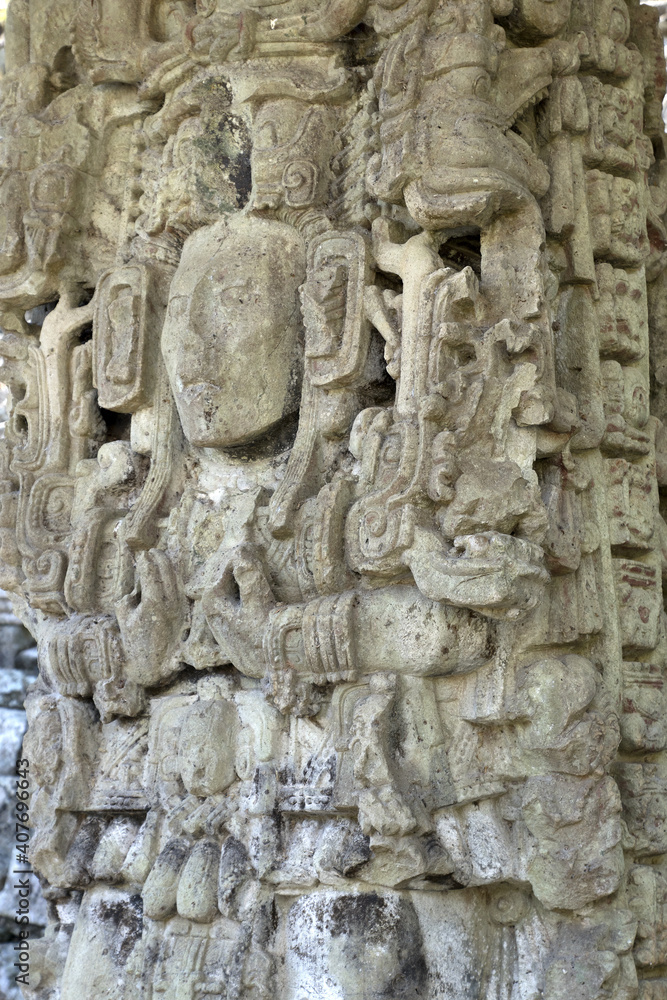 Photo Stock Copan, Honduras, Central America: stela of maya ruler in ...