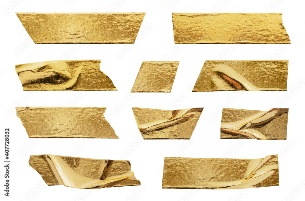 gold foil adhesive tape set collection isolated on white background ...