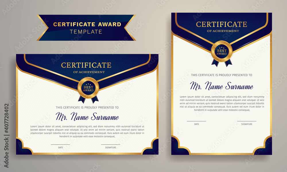 Golden colour Certificate Award Design Template Stock Vector | Adobe Stock