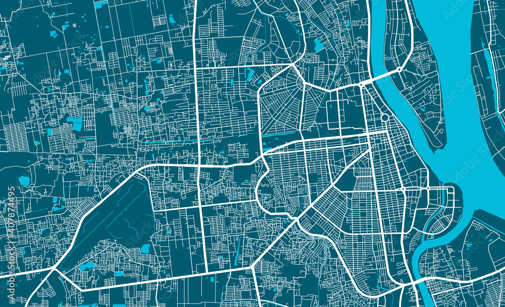 Detailed map of Phnom Penh city, linear print map. Cityscape panorama ...