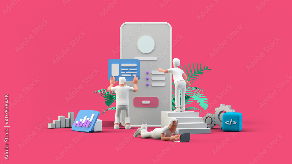 Web UI UX app Design Teamwork concept 3D illustration. Team People ...