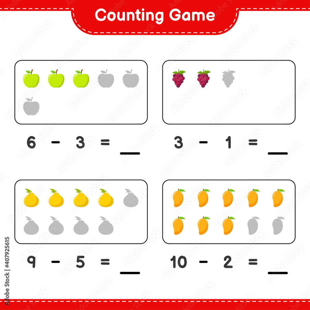 Counting game, count the number of Fruits and write the result ...