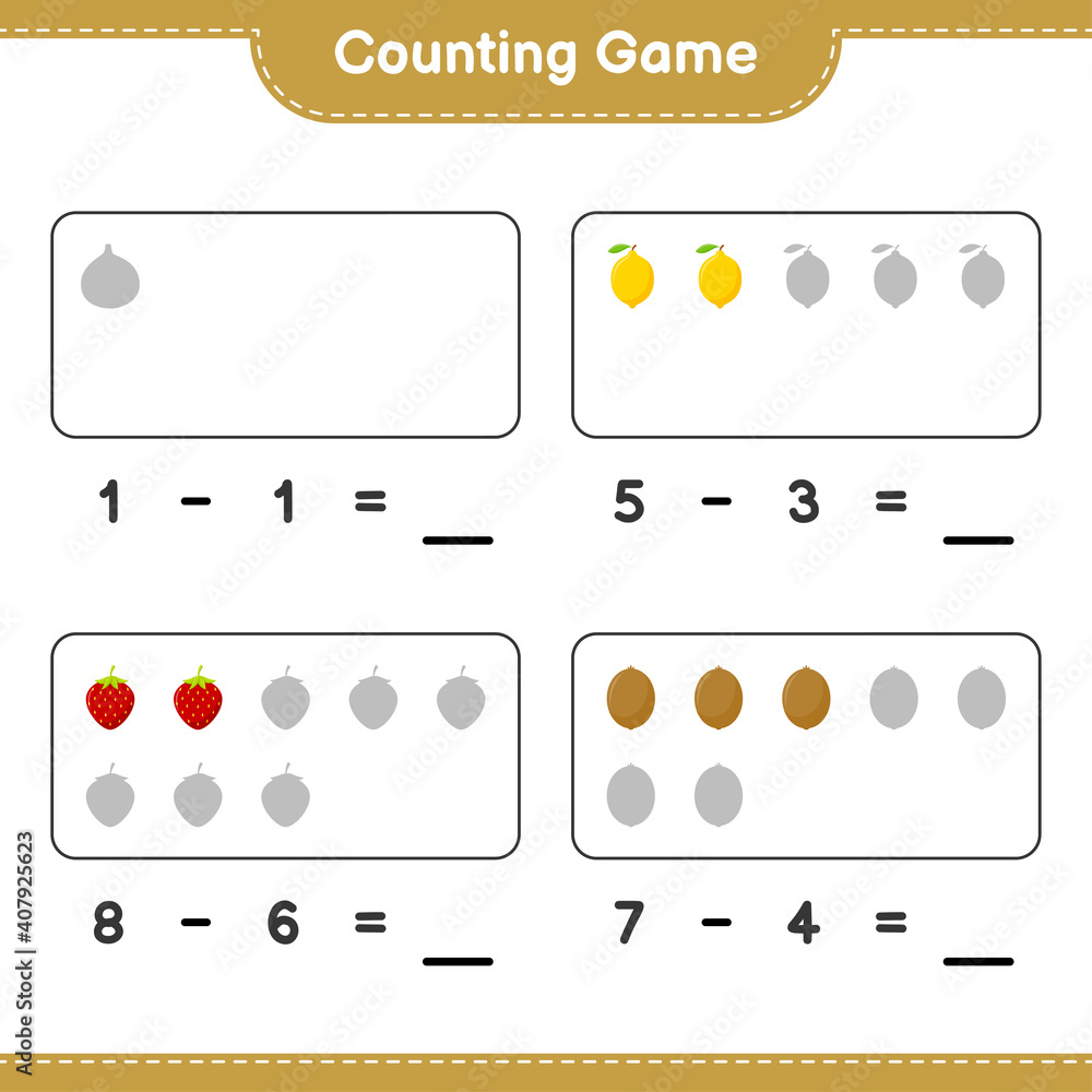 Counting game, count the number of Fruits and write the result ...