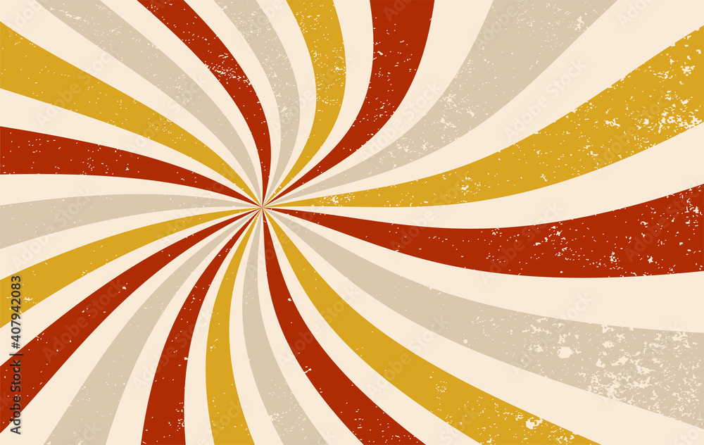 Retro groovy sunburst vector background, spiral swirls of red, fortuna ...