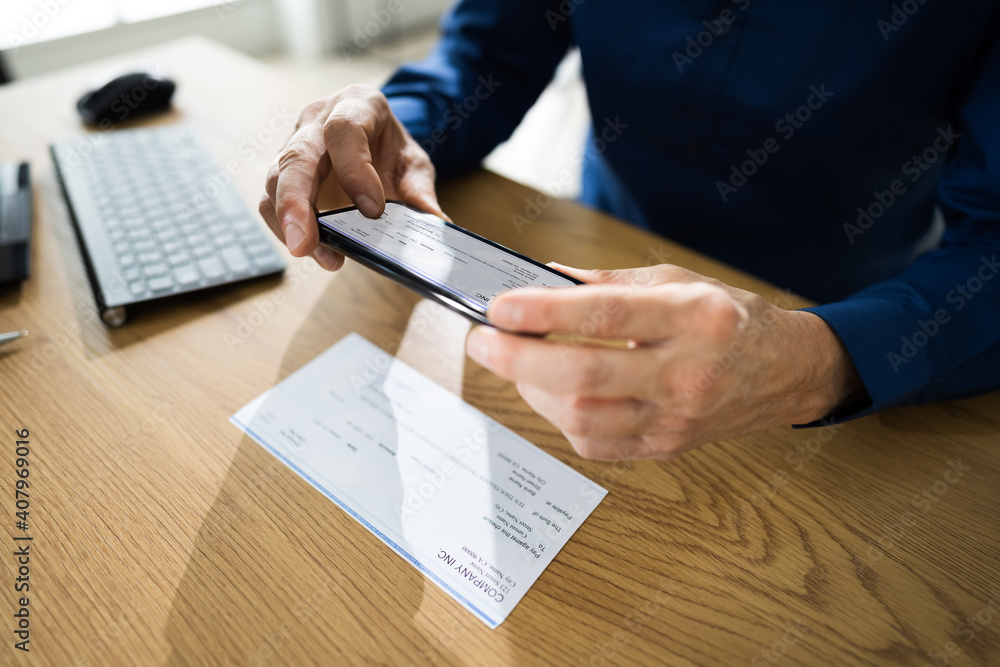 Remote Check Deposit Taking Photo Stock Photo | Adobe Stock