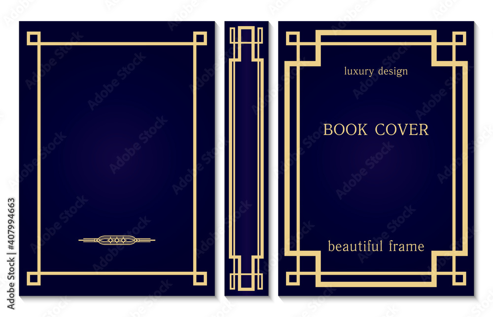Template for the design of the cover and spine of the book. Gold art ...