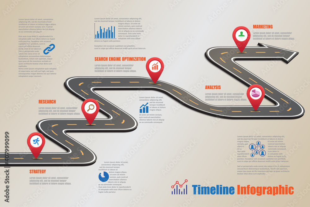Business road map timeline infographic template with pointers designed for abstract background ...