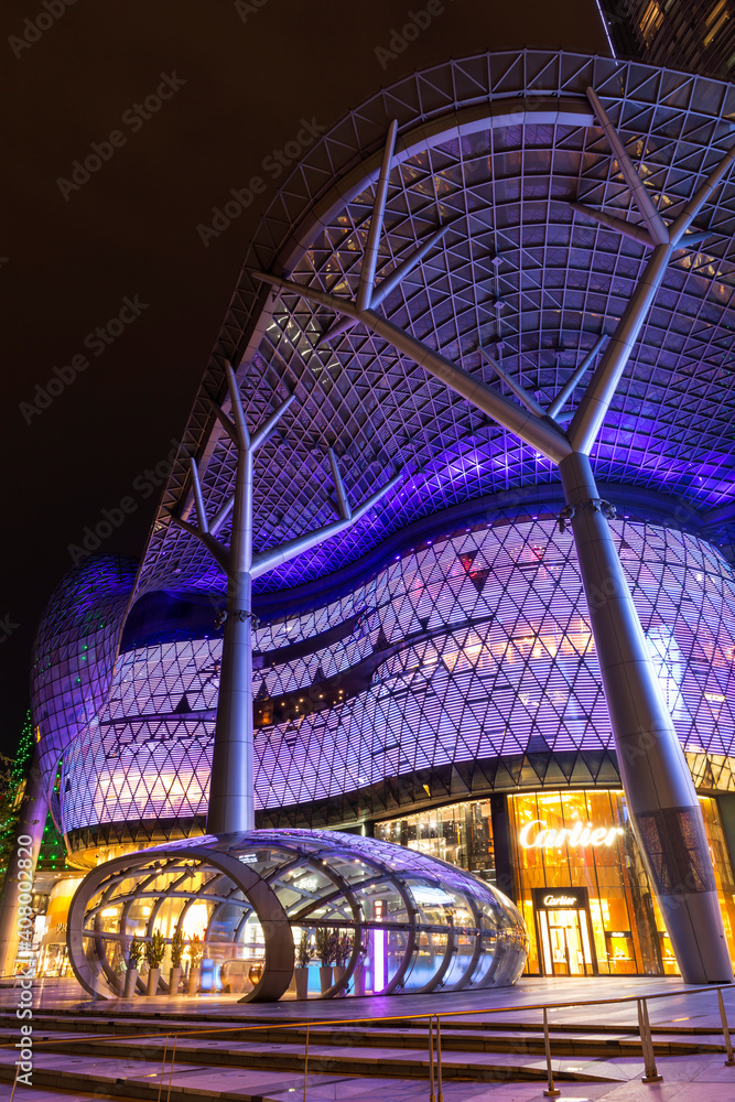 Splendid night view of ION Orchard shopping mall in Singapore. It has ...