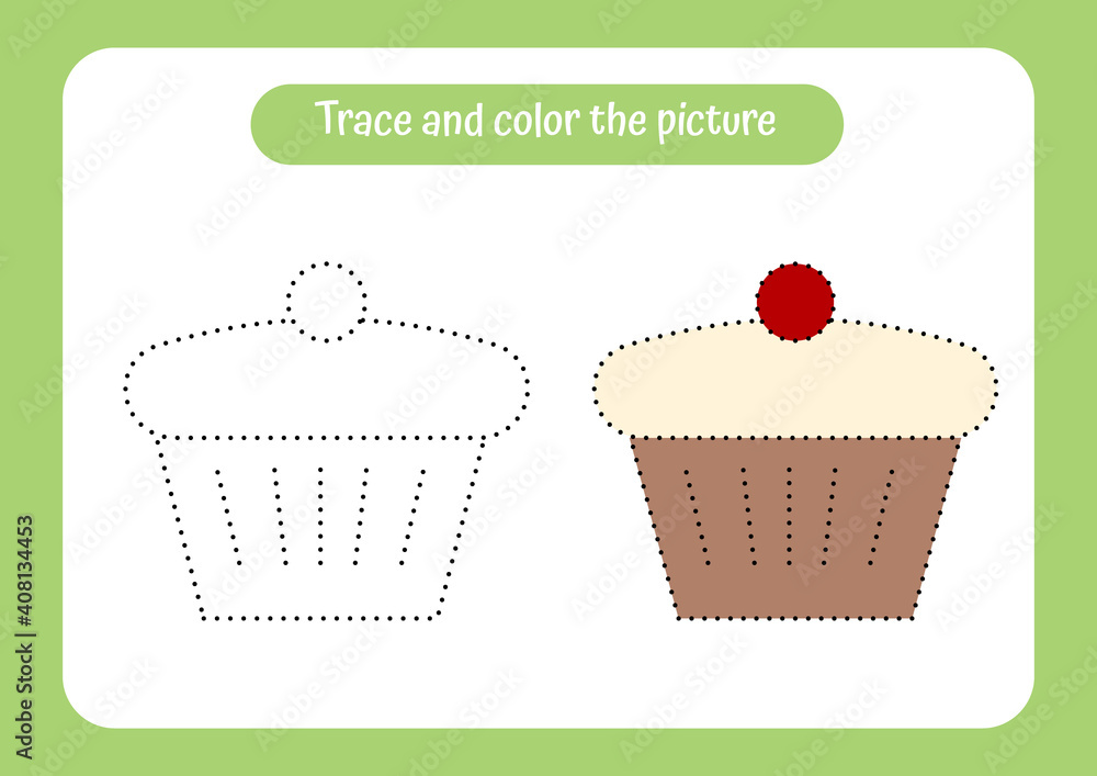 Cake. Trace and color the picture. Educational game for children ...