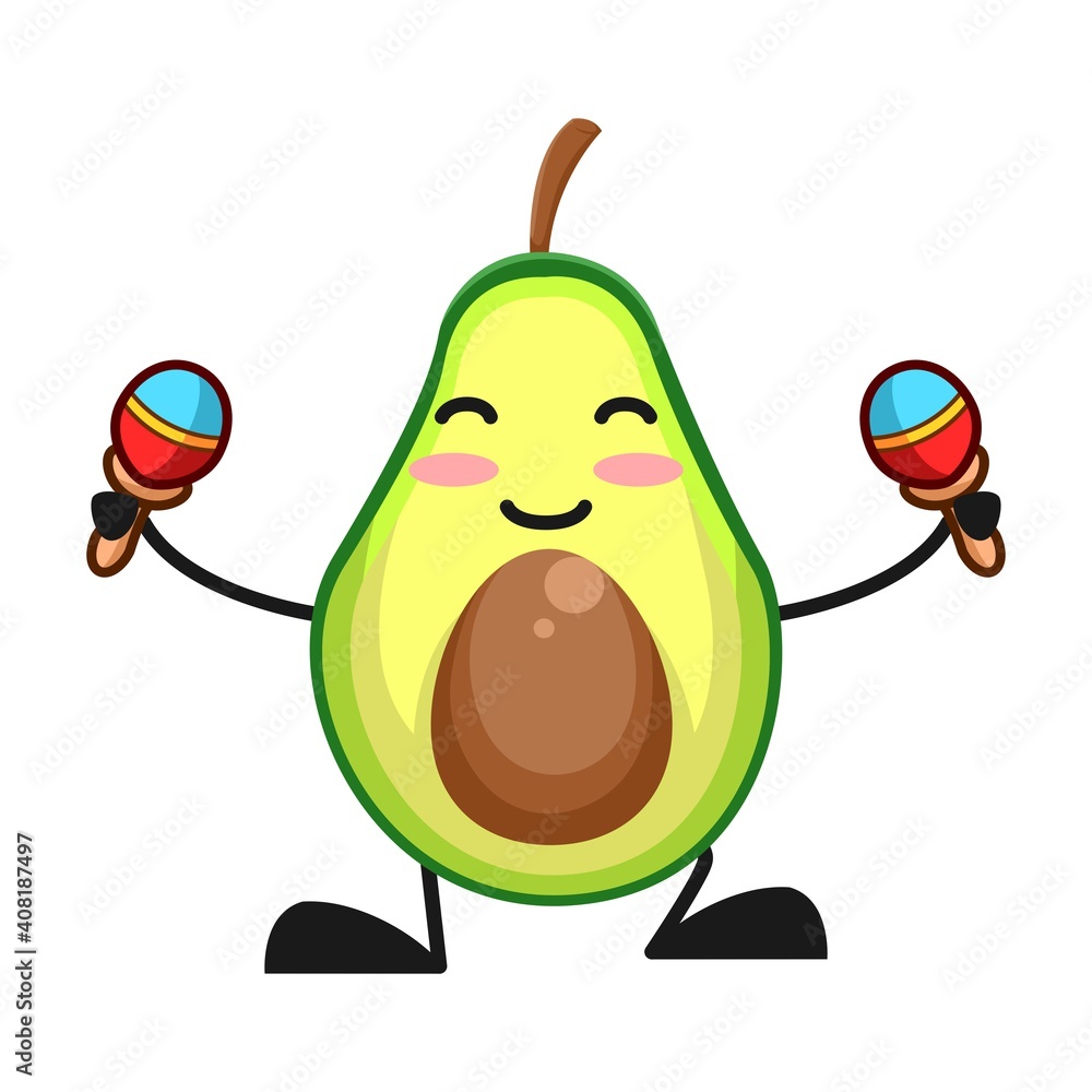 vector illustration of cute avocado fruit music or character playing ...