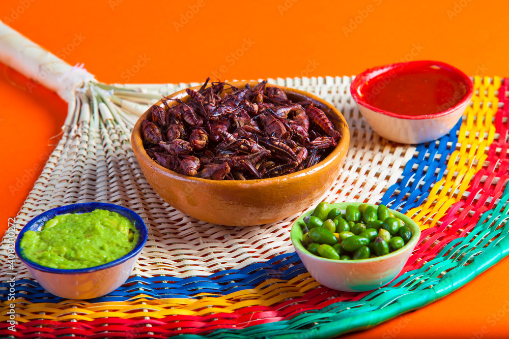 grasshoppers chapulines snack. Traditional mexican food Stock Photo ...