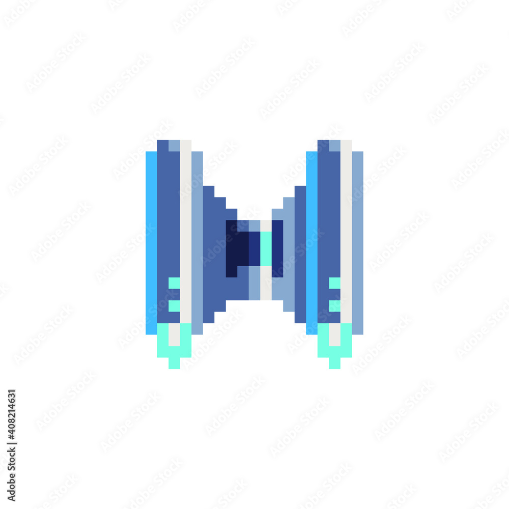 Stock-Vektorgrafik „Video game spaceship. Pixel art style icon. Sci-fi game logo. Sticker design ...