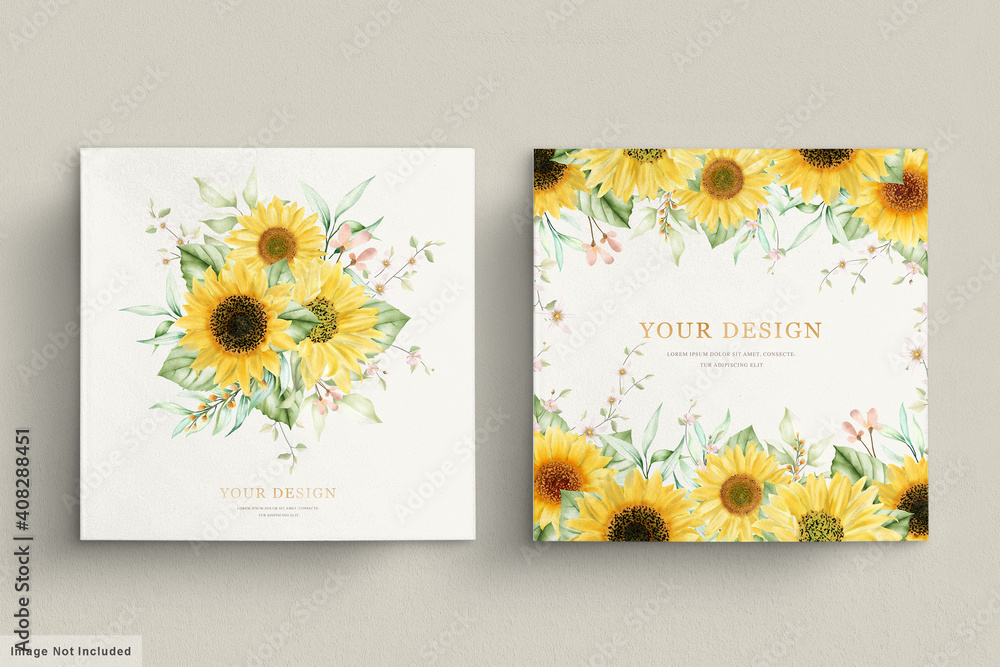 watercolor sunflower invitation card set Stock Vector | Adobe Stock