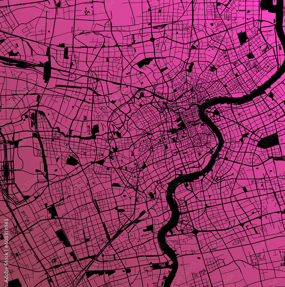 Shanghai, China (CHN) - Urban vector megacity map with parks, rail and ...