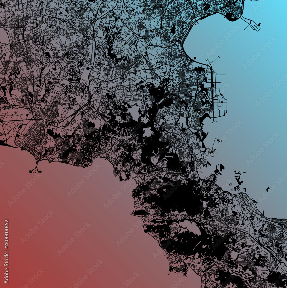 Yokohama, Kanagawa, Japan (JPN) - Urban vector megacity map with parks ...