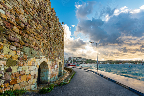 Foca Castle view in Foca Town. Foca is populer tourist destination in ...