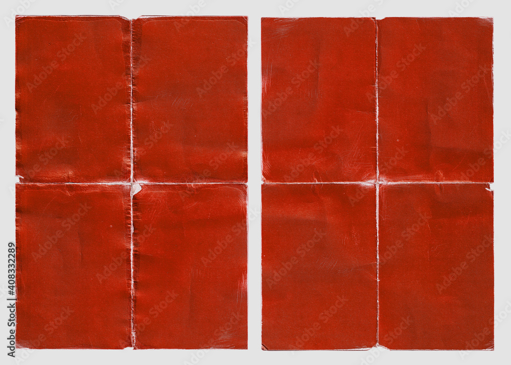 Old Red Empty Ripped Folded Torn Cardboard Paper Poster. Grunge ...