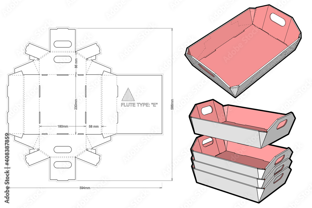 Stackable cardboard tray, and Die-cut Pattern. Ease of assembly, no ...