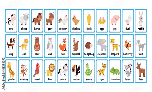 Big printable animals flashcards collection for learning english words ...