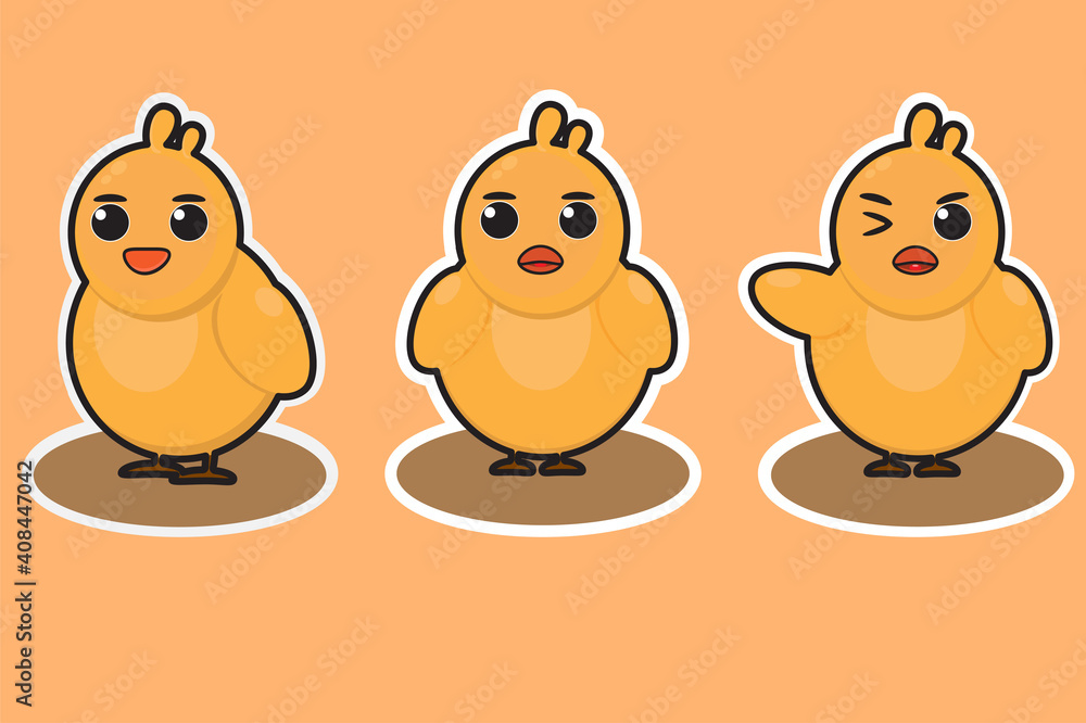 Cute cartoon baby chicken set. Kawaii yellow chicks in different poses ...
