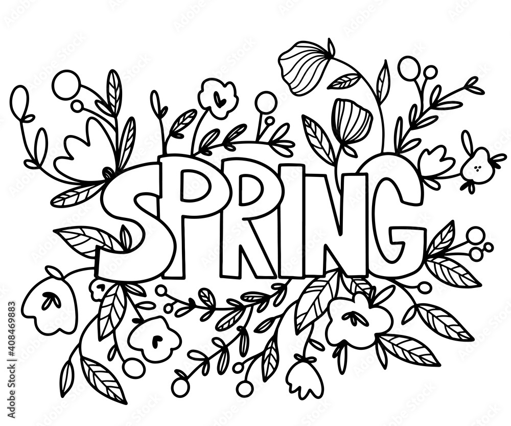 Cute kawaii lettering handmade doodle spring with a bouquet of color ...