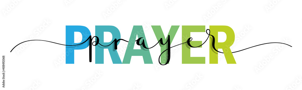PRAYER colorful vector mixed typography banner with brush calligraphy ...