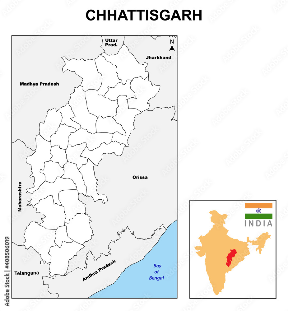 Chhattisgarh map. Chhattisgarh districts map with other state names ...