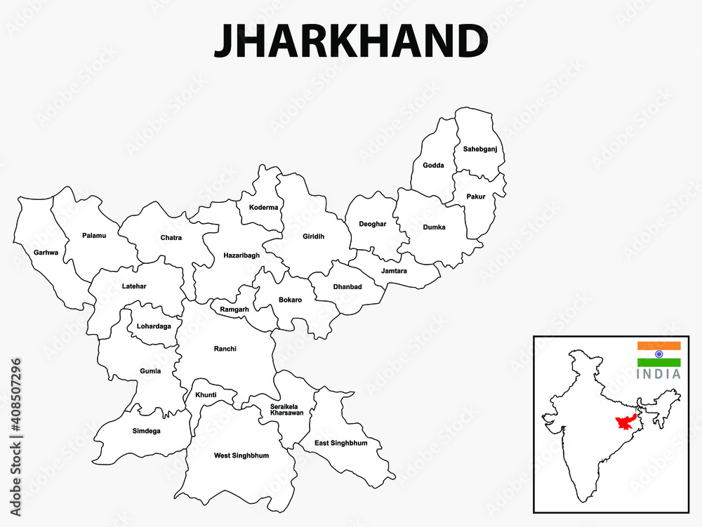 Jharkhand map. Political and administrative map of Jharkhand with the ...