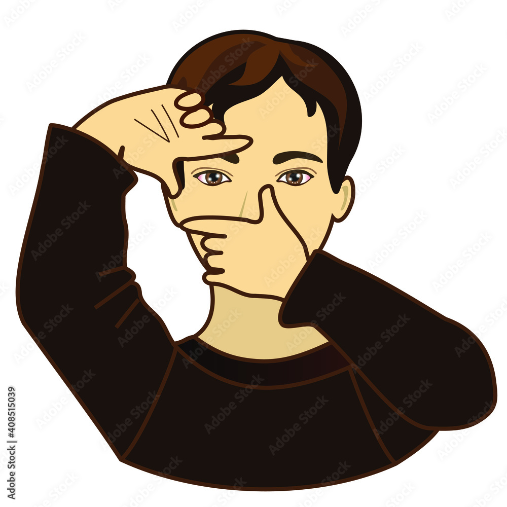 man that looks at the scene through the frame mimicked with his hands ...