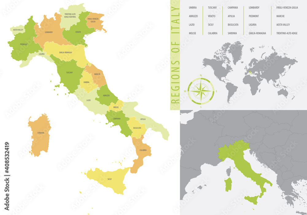 Detailed color vector map of administrative divisions of Italy showing ...