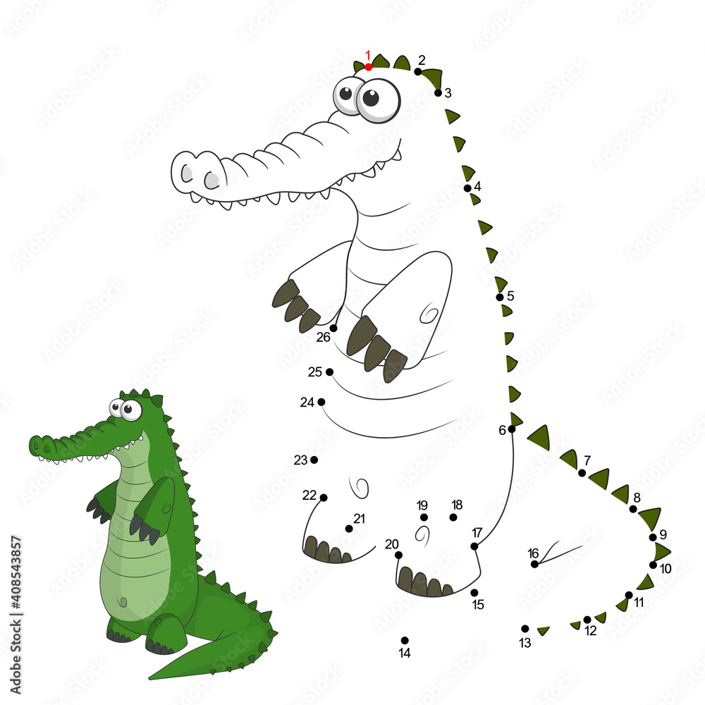Dot to dot Game. Crocodile. Connect the dots by numbers and finish draw ...
