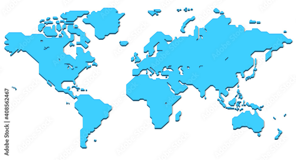 World map with shadow (simplified outline world map) Stock Illustration ...