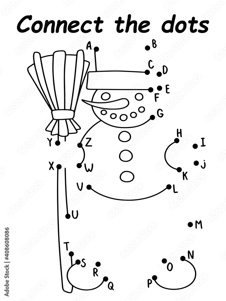Connect the dots game with snowman activity page stock vector ...