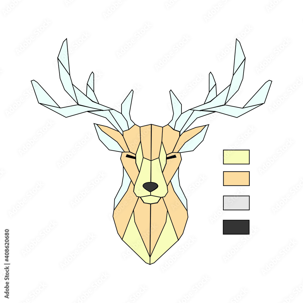 Polygonal deer head. Linear and polygonal deer, print art, abstraction ...