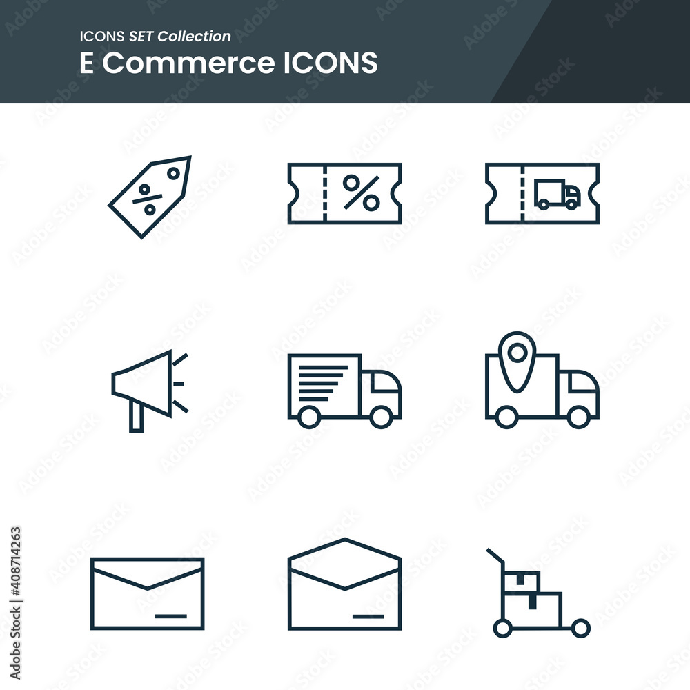 icon set of e commerce shipping, voucher, notification and many more ...