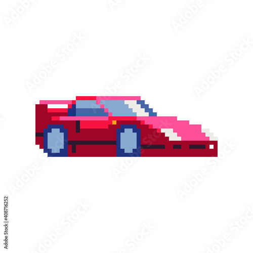 Red sport car. Pixel art. 8-bit sprite. Sticker design. Isolated vector ...